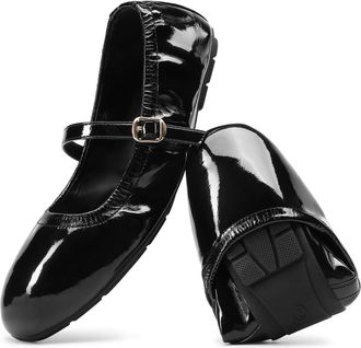 Dream Pairs Damen Ballerinas faltbar Mary Jane Schuhe Trachtenschuhe bequem weich D&auml;mpfung f&uuml;r Partys Reisen den Alltag,Size 40.5,Schwarz-Pat,DWUMFA2534