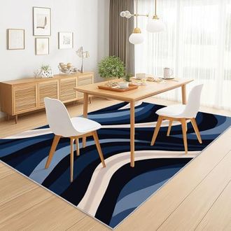 Generic Tapis Imprim&eacute; Texture Soyeuse Courbes fluidit&eacute; pour Salon Chambre D&eacute;coration de la Maison - Bleu et Blanc Flanelle Antid&eacute;rapante Tapis Salon de Sol pa