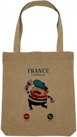 Fabulous Sac Shopping Tote Bag Aspect Lin - France Is Calling Me Stereotype Wine Beret Humor - Sac de Courses Toile Epaisse 360g Beige Naturel Cabas Port&eacute; Epau
