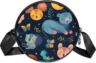 Generic Sac &agrave; bandouli&egrave;re rond pour femme, petit sac &agrave; bandouli&egrave;re motif animaux endormis, sac &agrave; dos avec fermeture &eacute;clair, bretelles r&eacute;glables, sac &agrave; main ro