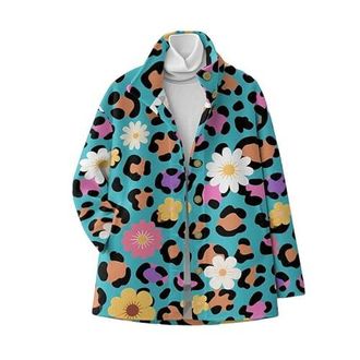 Keephen Femmes Boho Floral 3D Impression Flanelle Shacket Polaire Flou Veste Bouton vers Le Bas Surdimensionné Cardigan Manteau avec Poches