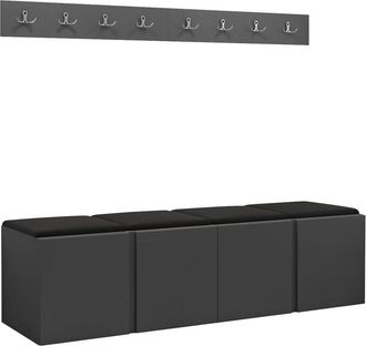 Mirjan24 Garderoben-Set Monati VII, 2X Schuhschrank + 2X Kleiderhakenbrett und Gepolstertes Paneel/Wandpaneel, 8 Doppelhaken, Flurgarderobe, Wandgarderobe (Gra