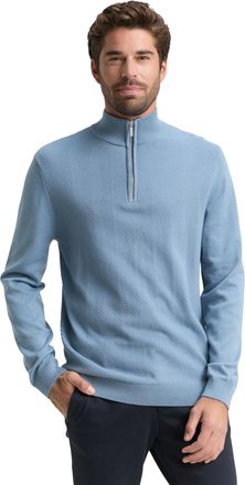 Tom Tailor Herren 1048722 Troyer Strickpullover mit Fischgr&auml;t-Struktur, 28800-Faded Denim Blue, L