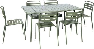 Sweeek Sweeek - Ensemble table et chaises de jardin 6 places - Table pliante en acier - Traitement antirouille - Dimensions 141,2 x 80 x 72,5 cm