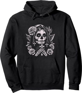 Lucky Brand Totenkopf Santa Muerte Sensenmann Pullover Hoodie