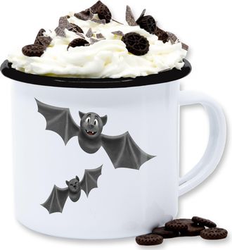 Shirtracer Emaille Tasse Blechtasse - Halloween - Tassen - Flederm&auml;use I Fledermaus I Flattermaus - 300 ml - Wei&szlig; Schwarz - kaffee haloween outfits tier kaffeebe