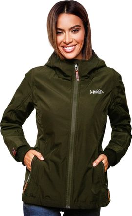 Marikoo leicht gefütterte Damen Übergangsjacke kurz Outdoor-Jacke mit Jersey-Innenfutter und großer Kapuze Brombeere Olive Gr. M