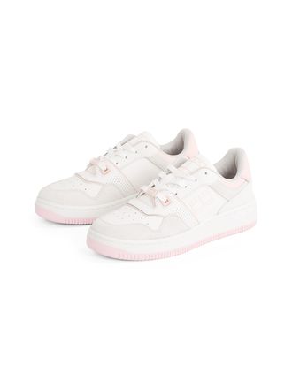 Tommy Jeans Plateausneaker TOMMY JEANS TJW RETRO BASKET WASHED SUEDE, Damen, Gr. 41, rosa (wei&szlig;, rose), Leder, Lederimitat, Schuhe Plateausneaker, Freizeitschuh, 