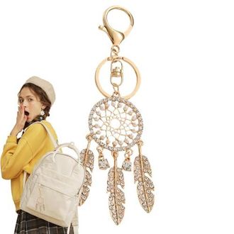Generico Porte-clés en plumes, anneau de clé en plumes, Dream Catcher Car Pendence avec strass - Ornement porte-bonheur en plumes, jolie décoration pour sac, s