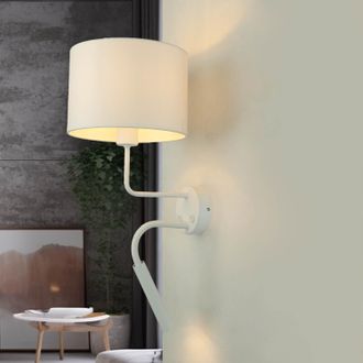 Licht-Erlebnisse Wandleuchte mit verstellbaren G9 Lesearm aus Metall und Stoffschirm in Wei&szlig; E27 H:50cm f&uuml;r Schlafzimmer Wohnzimmer Hotel Wandlampe Leselampe Bett