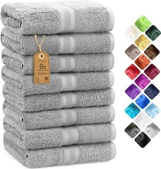 NatureMark 8 Handtücher Set - 100% Baumwolle - Saugfähige und langlebige Handtücher, Größe 50×100 cm, Silbergrau