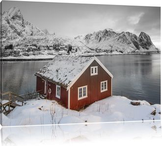 Pixxprint Fischerhaus, Größe: 60x40cm, Leinwandbild, fertig gespannt, Wandbild, Dekoration, Kunstdruck, kein Poster