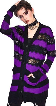 Jawbreaker Strickjacke Oversized Stripe Purple Cardigan Punk Grufti Gothic