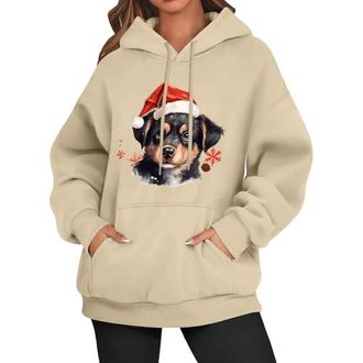 Generic Sweat &agrave; capuche imprim&eacute; graphique pour femme, chien de No&euml;l | Sweat &agrave; capuche d&eacute;contract&eacute; &agrave; manches longues pour les vacances dautomne - pour le voyag