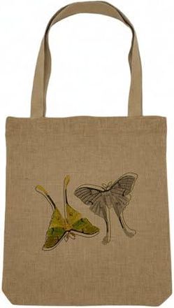 Fabulous Sac Shopping Tote Bag Aspect Lin - Papillons Verts Minimaliste Biologie Illustration Ancienne - Sac de Courses Toile Epaisse 360g Beige Naturel Cabas 