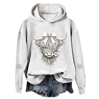 Generic Sweat &agrave; capuche vache Highland pour femme avec capuche - Pull de No&euml;l &agrave; capuche vache Highland - Grande taille - Pull ample d&eacute;contract&eacute; - Joli sweat-s