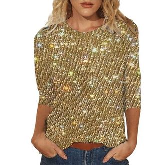 Generic Hauts &agrave; paillettes scintillantes, hauts rouges &agrave; paillettes pour femme, t-shirt d&eacute;contract&eacute; &agrave; col rond, pull tendance &agrave; paillettes, sweat-shirt basiqu