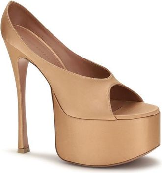Amina Muaddi Womens Beige Silk Platform Pumps