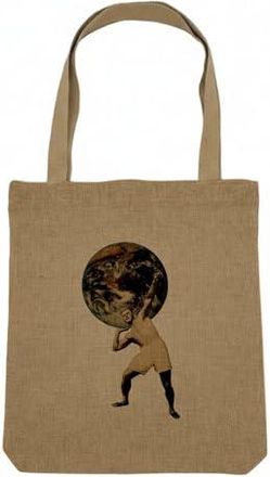 Fabulous Sac Shopping Tote Bag Aspect Lin - Atlas Soulevant la Terre Sport Collage Art Surr&eacute;alisme - Sac de Courses Toile Epaisse 360g Beige Naturel Cabas Port