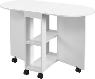 HOMCOM Table à Manger Pliante sur roulettes, Table de Cuisine pour 4 Personnes avec 2 abattants et 2 étagères de Rangement, pour Petits espaces, 120 x 60 x 7