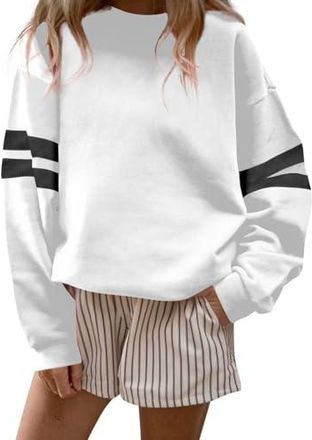 Generic Sweat-shirt pour femme - Couleur unie - Haut surdimensionn&eacute; - Col rond - Manches longues - Automne - Hiver - D&eacute;contract&eacute; - Confortable - Tendance - Co