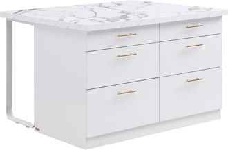 Vente-Unique K&uuml;cheninsel mit 6 Schubladen - MDF & Metall - Marmoroptik Wei&szlig; - ALEGRITA