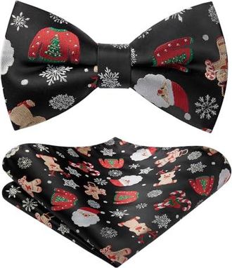 Hisdern Noeud Papillon Noel Homme Pr&eacute;-nou&eacute;s F&ecirc;te No&euml;l Noeud Papillon Carre de Poche Ensemble