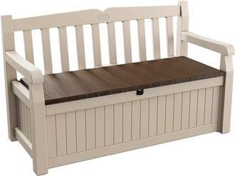 Keter Sitzbank Eden für Balkon und Garten, Gartenbank mit integrierter Kissenbox mit 265 l Stauraum, 140x60x84cm, wetterfest, pflegeleicht, beige, Outdoor, 