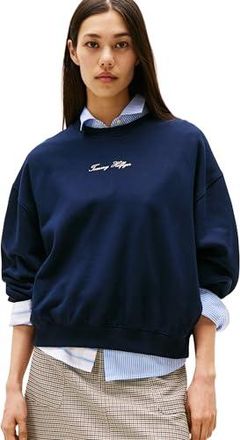 Tommy Hilfiger Sweat Femme Classic Script Terry Col Ras-du-Cou, Bleu (Dark Night Navy), XL