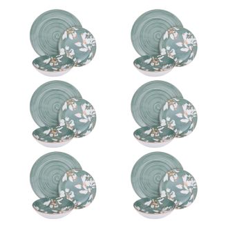 KASANOVA Tafelservice 18-teilig Porzellan gr&uuml;n Blumen Antea