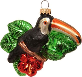 Krebs Glas Lauscha Weihnachtsdekoration/Christbaumschmuck aus Glas - Tukan - Farbe: Schwarz/Gr&uuml;n - Gr&ouml;&szlig;e: ca. 8,5 cm