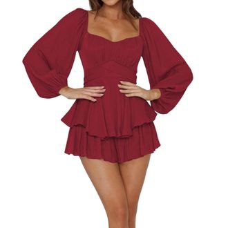 Generic Damen Sommerkleid Kurz Swing Kleid Sommer Minikleid Sexy Piratenkleid Skaterkleid A Linien Schulterfrei Rückenfrei Puffärmel Rüschen Partykleid Blusen