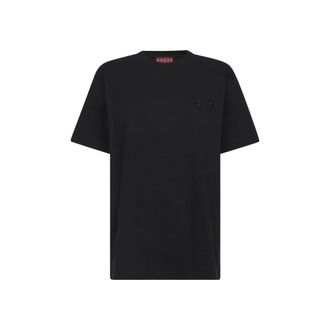 Gucci Baumwolljersey-T-Shirt mit Stickerei - - Tops - Damen - Schwarzk - S