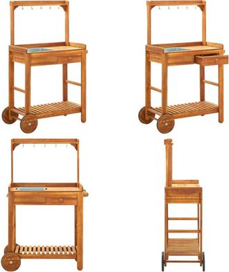 vidaXL Servierwagen Akazienolz Massiv 92 x 43,5 x 141,5 cm - K&uuml;chenwagen - Holzschrank - Gartenm&ouml;bel - Esszimmer M&ouml;bel - Sideboard - Home & Living