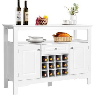 Costway Weinregal mit T&uuml;ren und Schubladen, abnehmbares Weinregal f&uuml;r 12 F&auml;chern, Konsolentisch 116 x 40 x 82 cm Schwarz - Costway