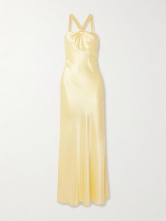 Rixo Robe Longue Dos Ouvert En Satin Losanna - Jaune