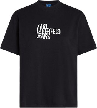 Karl Lagerfeld Damen, Regular, Kurzarm, Stacked Logo T-Shirt, Normale Passform, Schwarz, L