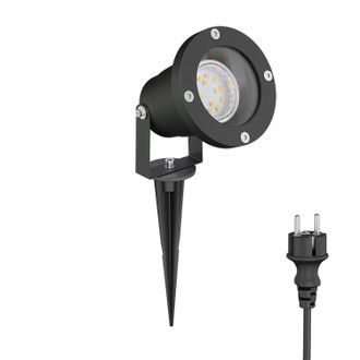 LEDs Com LED Gartenstrahler DUK schwarz mit Erdspieß für außen, Aluminium, inkl. LED GU10 Lampe (warmweiß, 2,339W, 227lm, 110°)