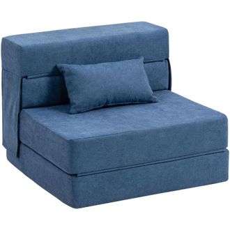 HOMCOM Fauteuil convertible 1 place - HOMCOM - pliant - coussin - pour invit&eacute;s, salon, petit espace - tissu flanelle - 210x80x15cm - bleu