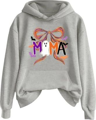 Generic 2026 Vestes pour femmes, chandail &agrave; capuche imprim&eacute; Halloween, sweatshirt &agrave; manches longues, d&eacute;contract&eacute;, confortable, pour lautomne, gris clair, XXL