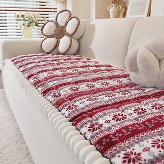 Generic Weihnachten Sofaabdeckung F&uuml;r Haustiere Elastischer Pl&uuml;sch Sofabezug Ecksofa 2/3/4 Sitzer L Form Couch &Uuml;berzug Sofaschoner Dicker Waschbar Weihnachtsd