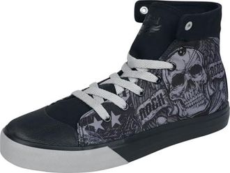 Rock Rebel by EMP Unisexe Baskets Hautes Noires avec imprim&eacute; lat&eacute;ral Old School Cyber Skull EU38