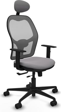 Piqueras y Crespo Grauer B&uuml;rostuhl mit 1D-Armen, h&ouml;henverstellbarer Lendenwirbelst&uuml;tze und festem Kopfteil, ausgestattet mit Syncro/Traslack und eingespritztem Schaumst