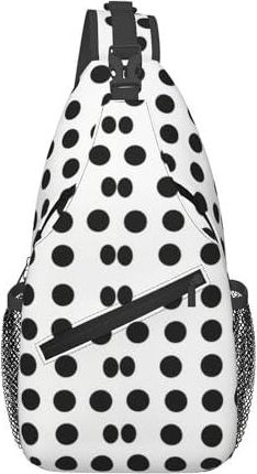 Generic L&eacute;ger Sacoche Tactique Art &agrave; pois noir et blanc Sac De Poitrine Casual Cross Body pour &eacute;cole Camping Voyage