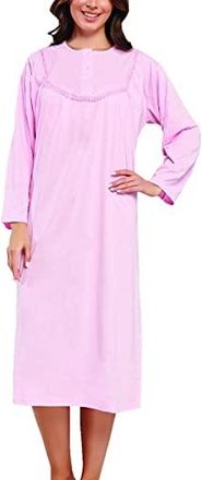 Generic Chemise de nuit à manches longues pour femme - Boutonnière - Tailles M à 3XL - Uni - Couleurs et motifs floraux - Coton confortable - Idéal pour les p