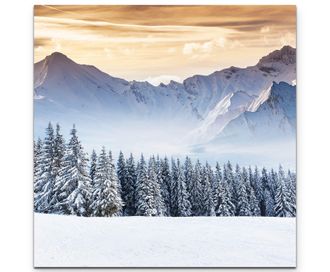 Paul Sinus Art Leinwandbilder | Bilder Leinwand 60x60cm Bergige Winterlandschaft