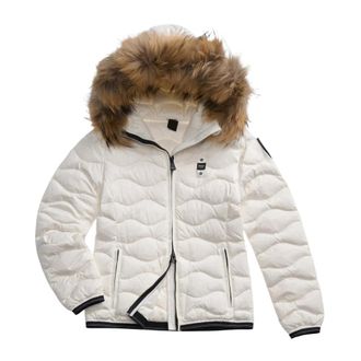 Blauer Piumino Aldie mit Kapuze und Pelzbesatz - - Jackets - Damen - Wei&szlig; - L