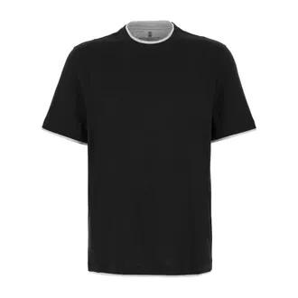 Brunello Cucinelli Homme, Tops, Noir, Taille: M T-shirt avec superposition factice