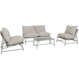 Sweeek Gartenlounge aus Stahl und Textilene f&uuml;r 4 Personen Khaki / Beige