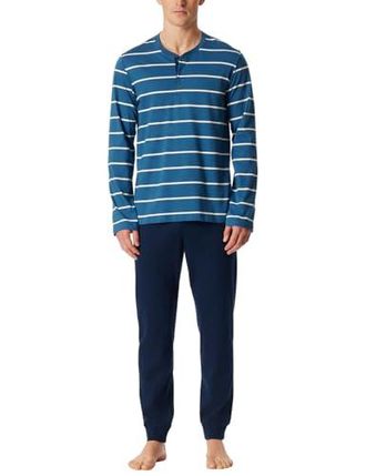 Schiesser Herren Schlafanzug Lang mit Knopfleiste-Nightwear Set Ensemble de Pijama, Bleu fonc&eacute; 183124, 52 Hommes